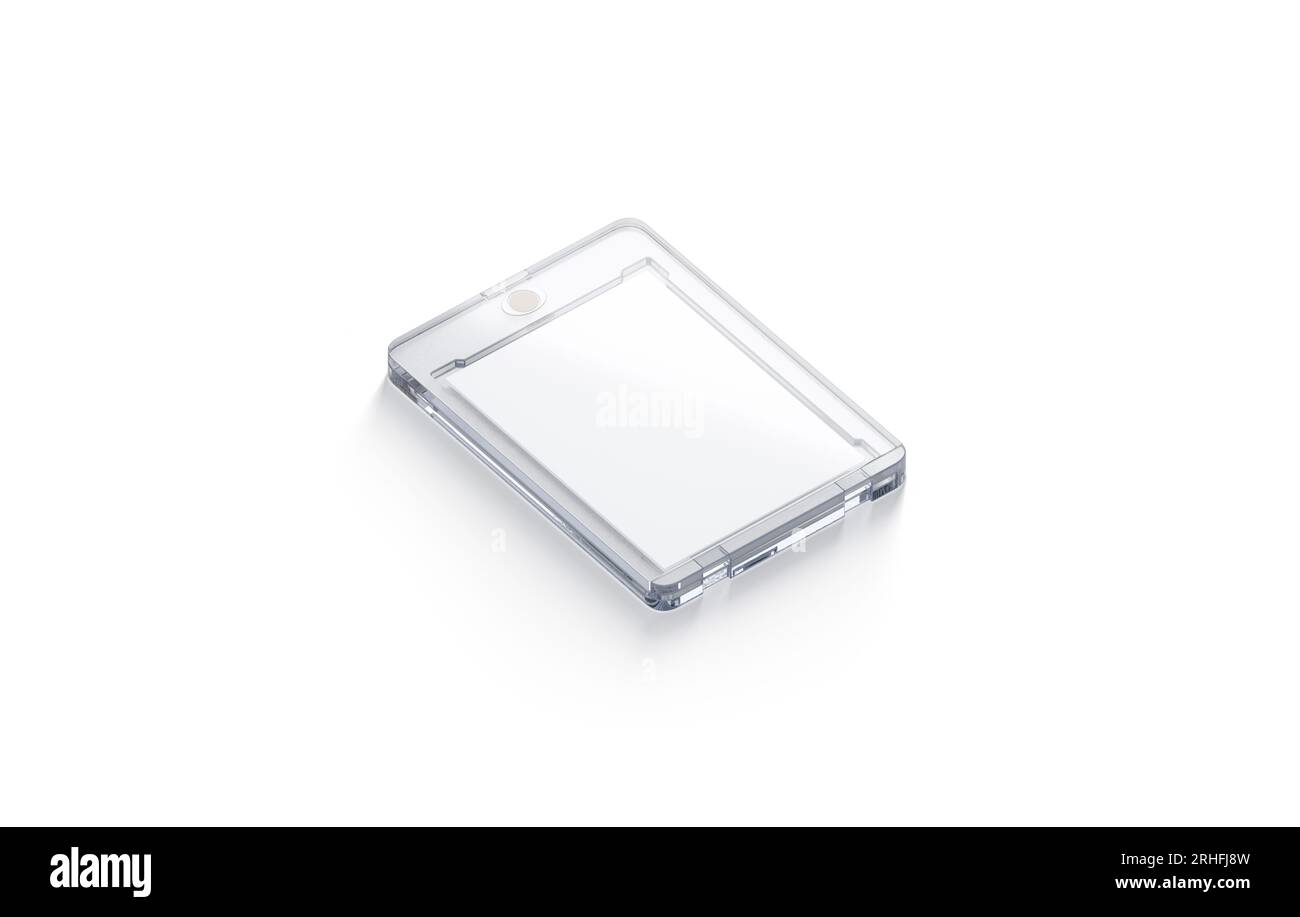 Blank transparent plastic trading card mockup, side view Stock Photo ...