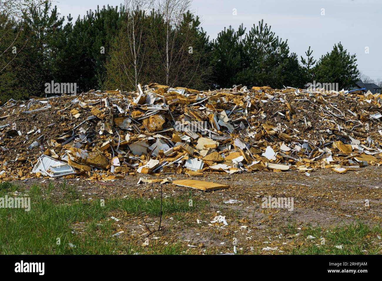 Pile of industrial synthetic waste in the forest area. Camera movement ...