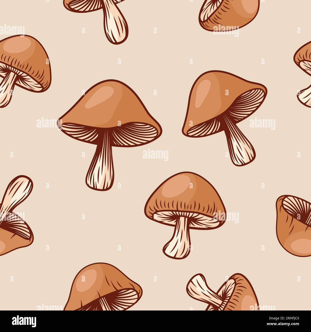 Vector Seamless Pattern with Hand Drawn Cartoon Brown Mushrooms ...
