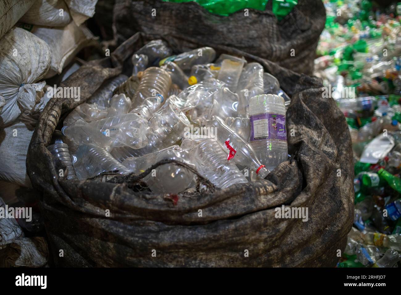 Different types of plastic bottles gathered for recycling in Dhaka ...
