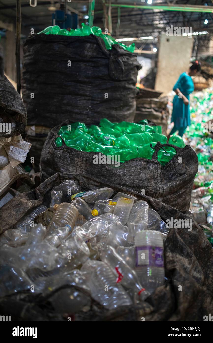 Different types of plastic bottles gathered for recycling in Dhaka ...