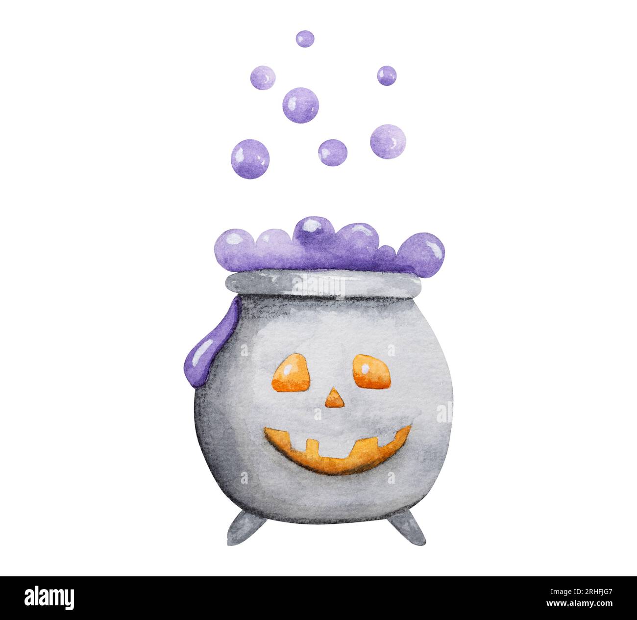 Halloween pot with traditional lollipops and decoration watercolor ...