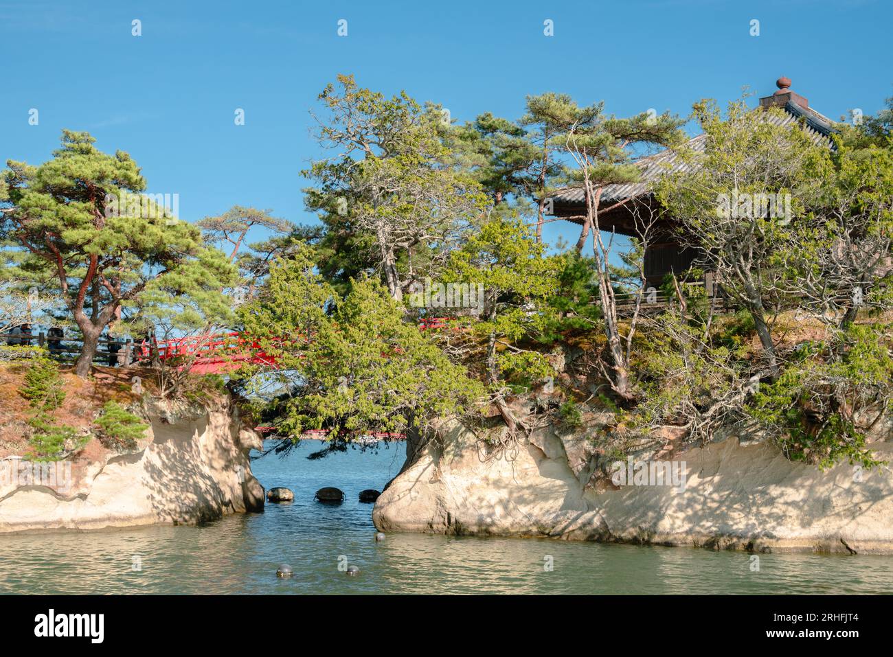 Godaido of Zuiganji Temple and red bridge in Matsushima, Miyagi, Japan ...