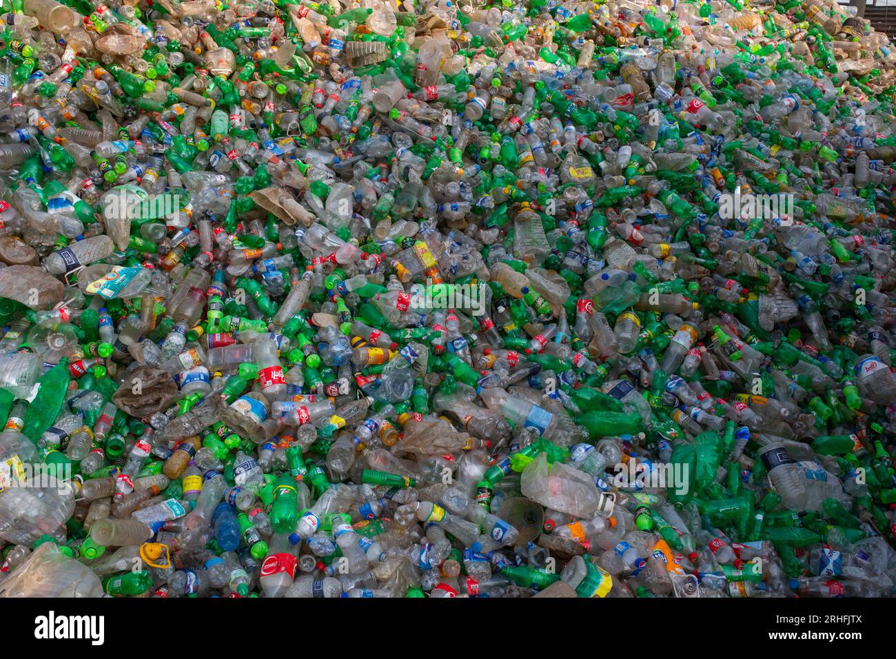 Different types of plastic bottles gathered for recycling in Dhaka ...