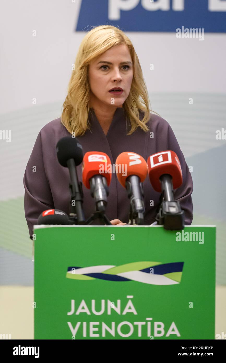 RIGA, Latvia. 16th Aug, 2023. Evika Silina (at photo), Minister for Welfare has announced as a ...