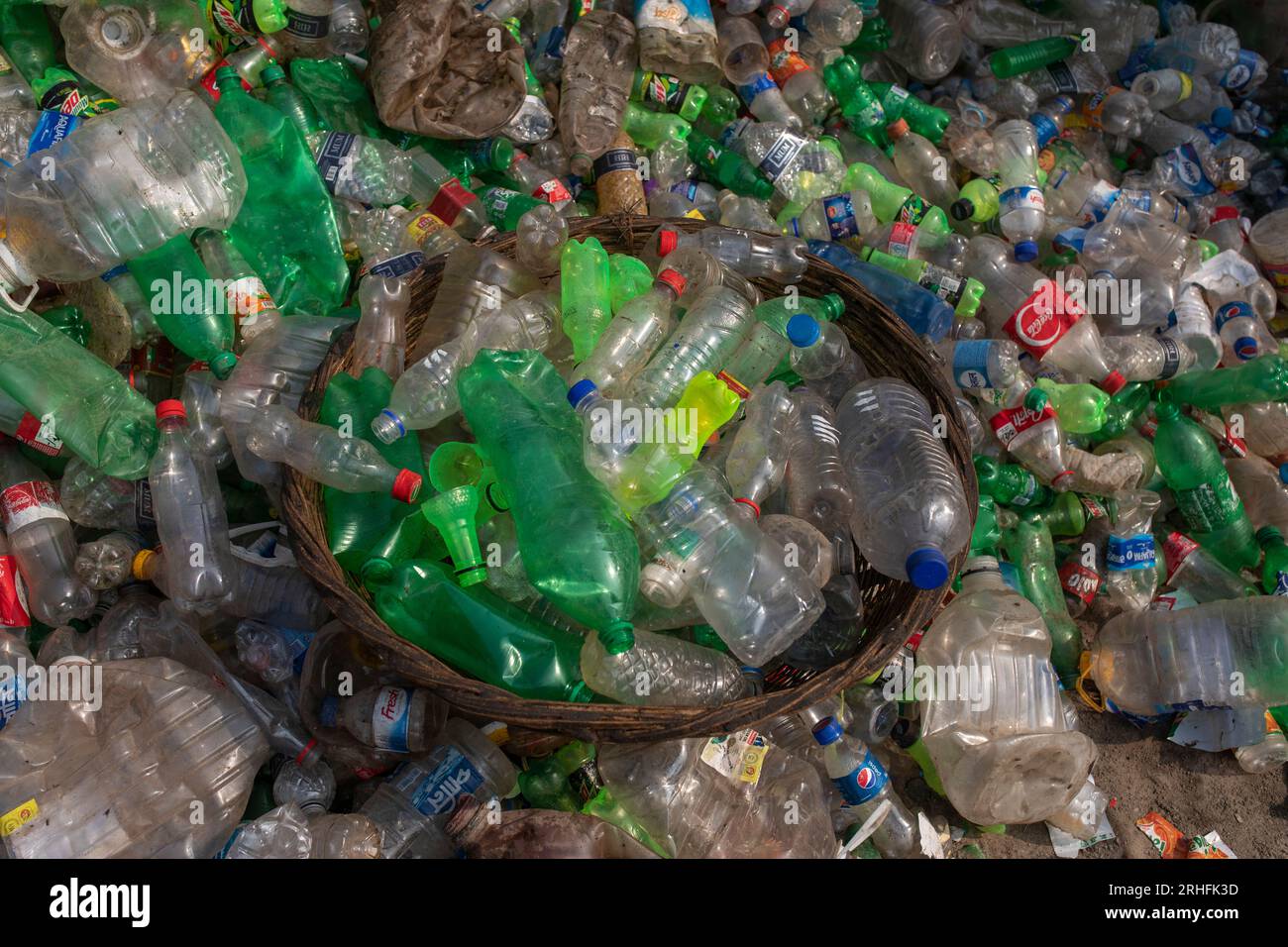 Different types of plastic bottles gathered for recycling in Dhaka ...