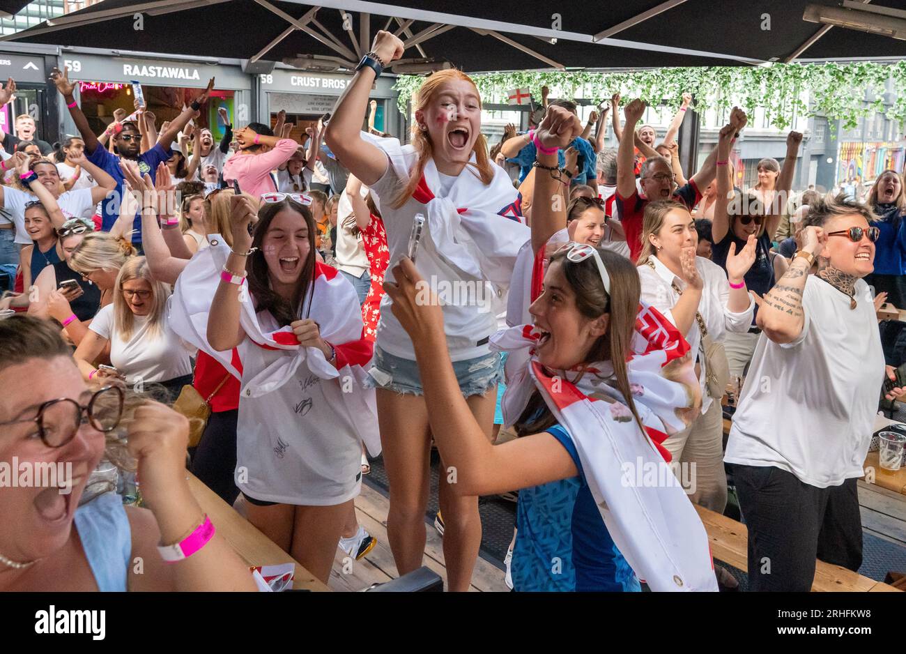 Football fans at Boxpark in Shoreditch in London watch the Lionesses in ...