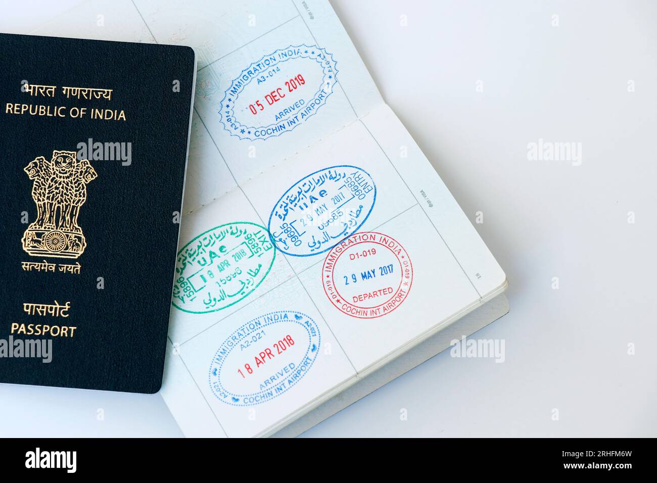 UAE visa stamping, united arab emirates and indian official stamps on a ...