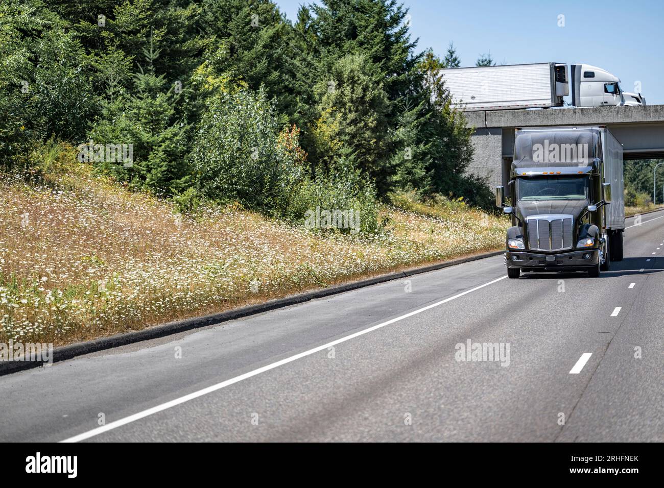 Industrial standard professional black and white high cab big rig heavy ...