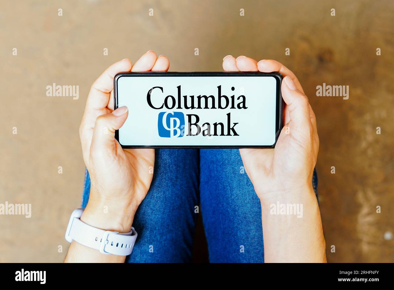 In this photo illustration, the Columbia Banking System logo seen ...