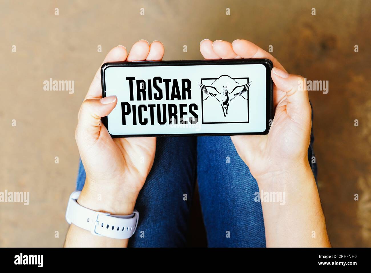 In this photo illustration, the TriStar Pictures logo seen displayed on ...