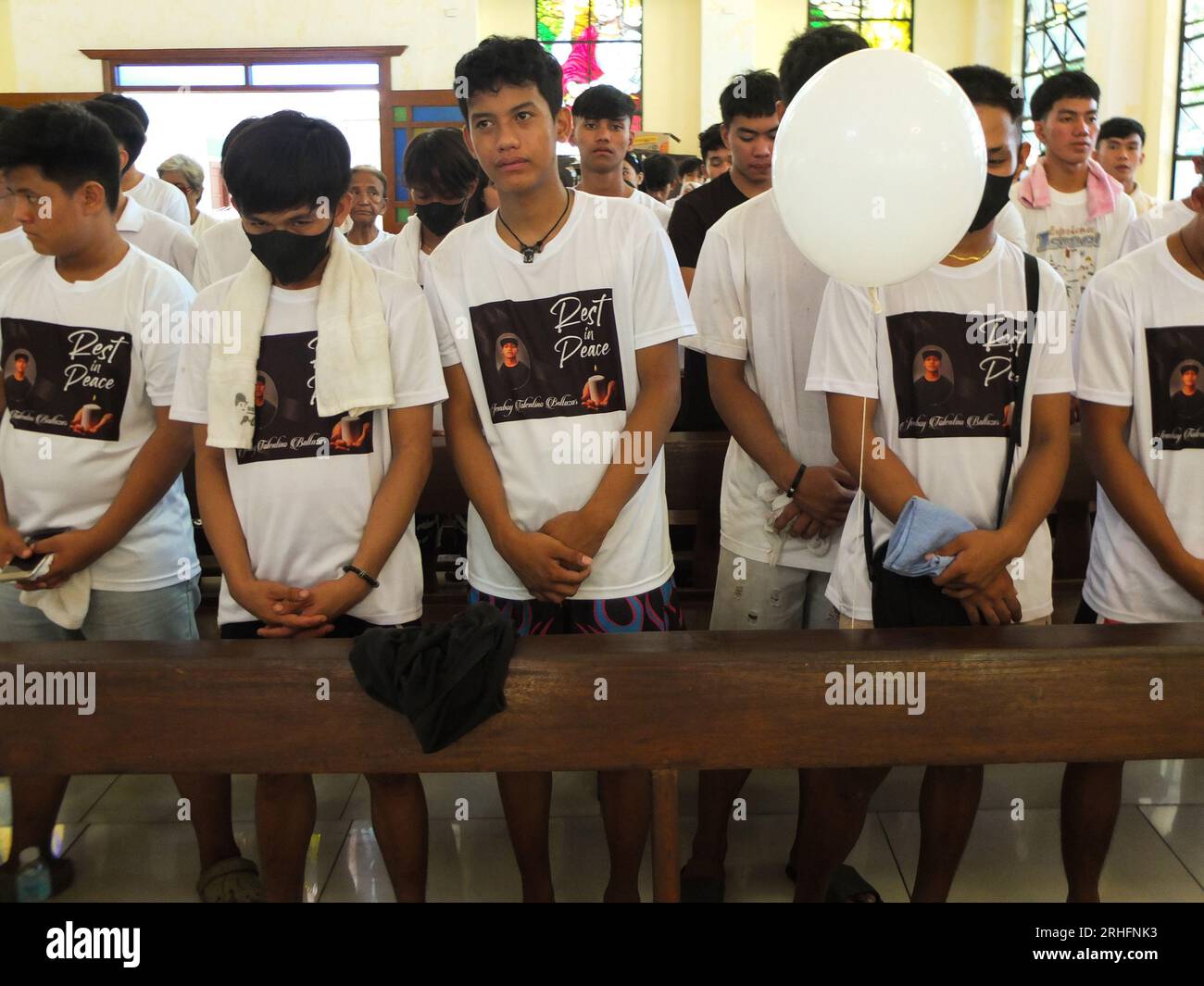 Caloocan, Philippines. 16th Aug, 2023. Friends of Jemboy Baltazar wear ...
