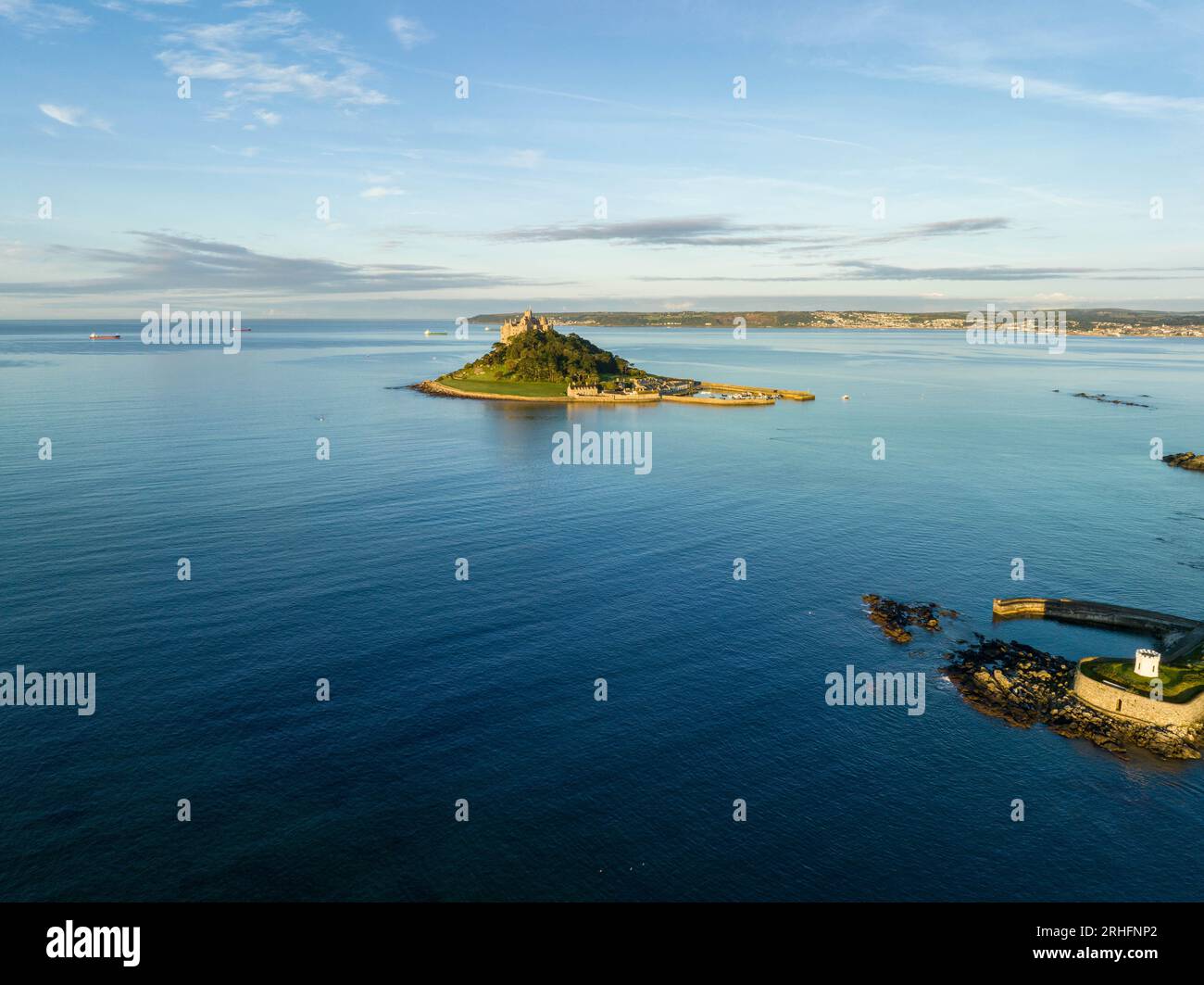 St Michael's Mount, Marazion, Penzance, Cornwall, England. Aerial view ...