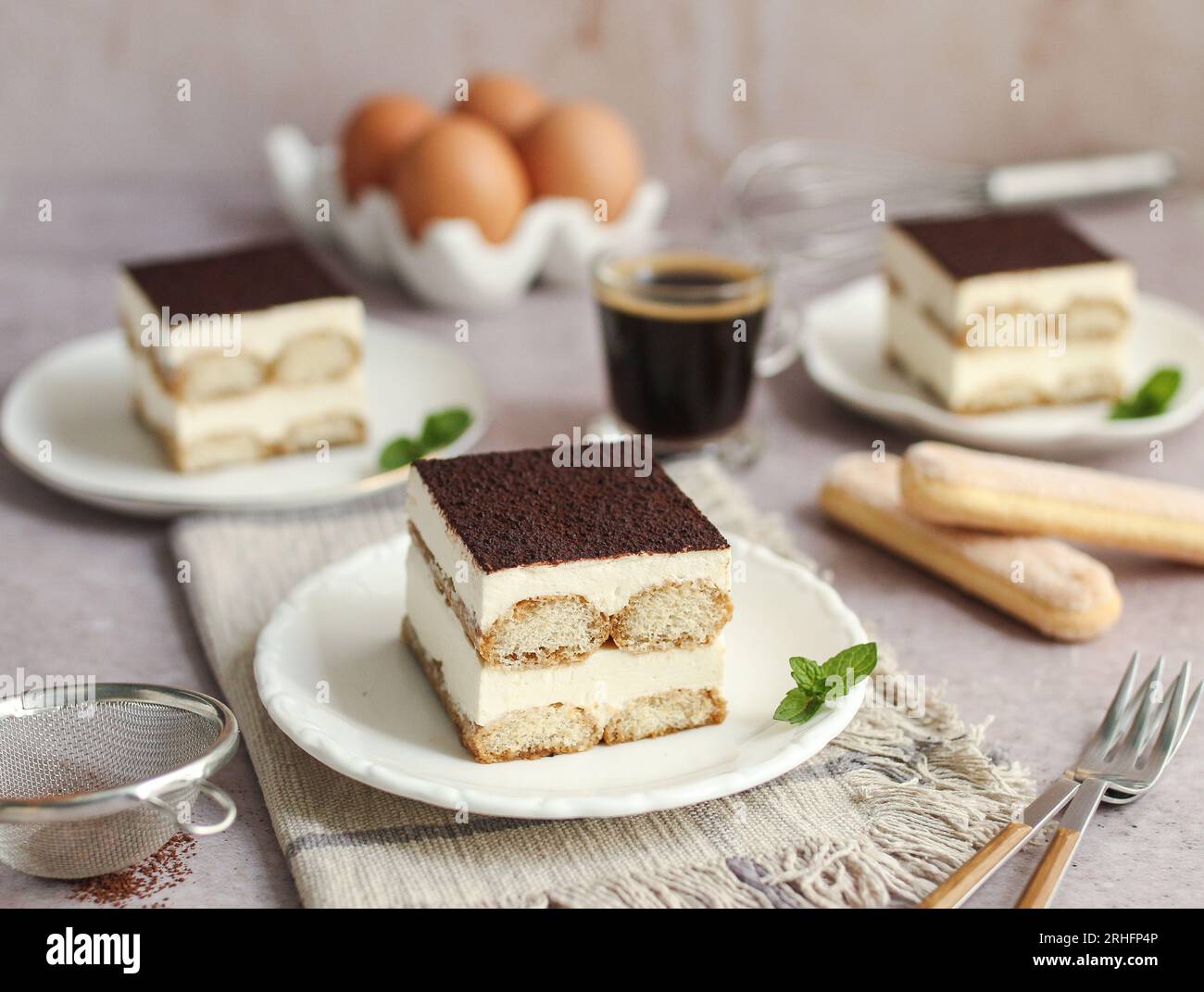 Tiramisu. Classic Italian dessert made with coffee soaked lady fingers ...