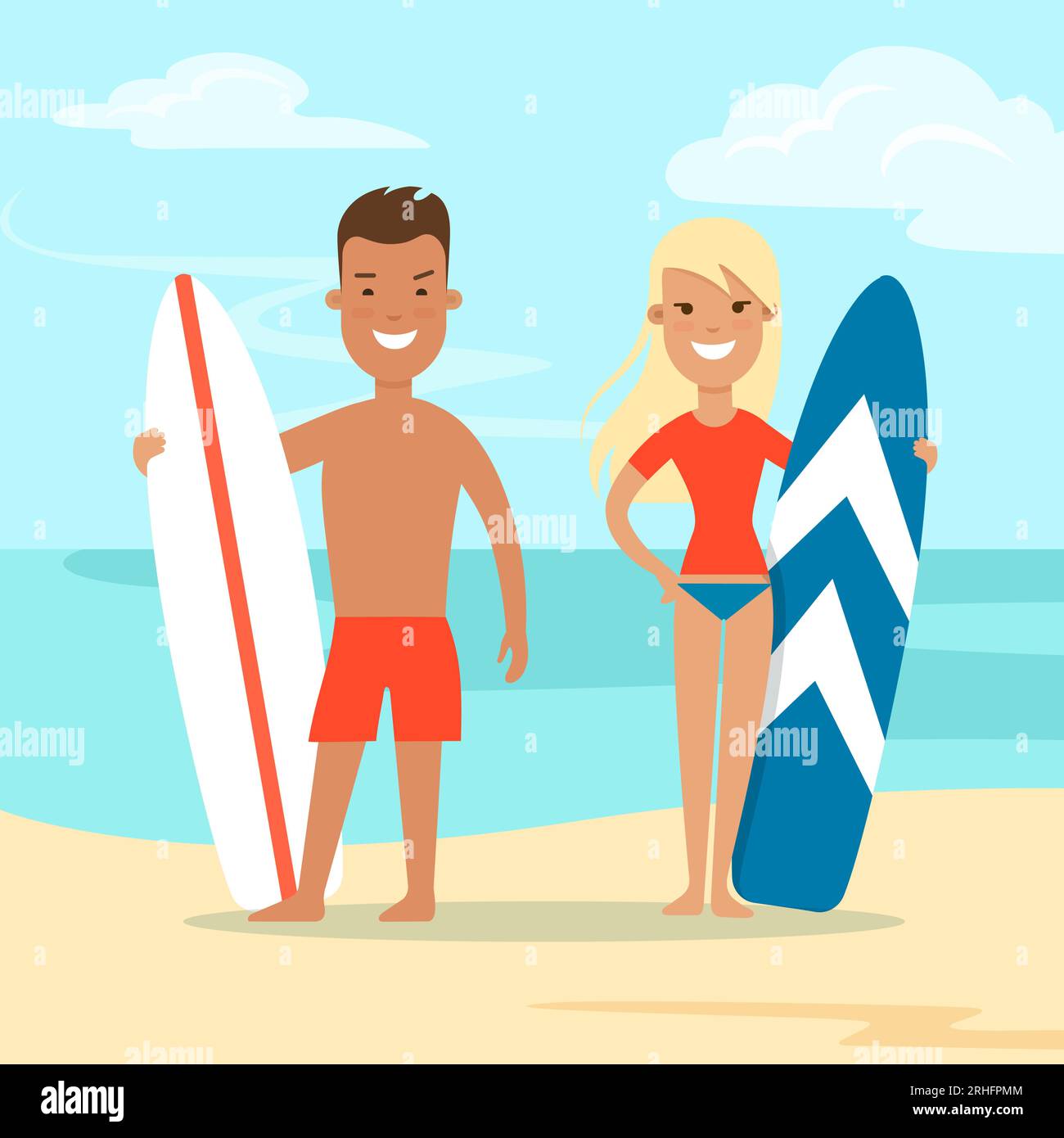 Young Couple With Surfboard Stock Vector Images Alamy
