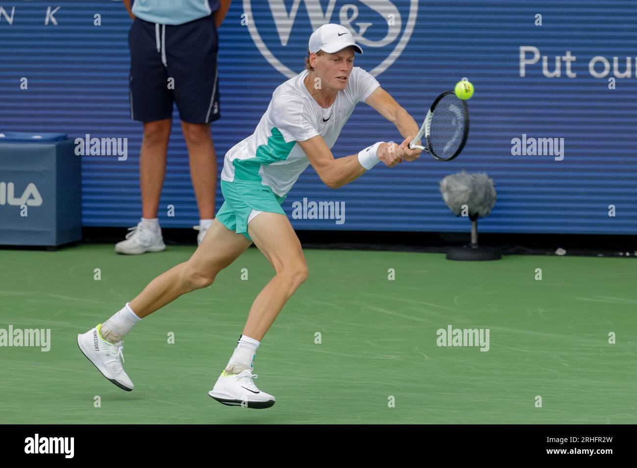 August 16, 2023, Mason, Ohio, USA: Jannik Sinner (ITA) hits a two ...