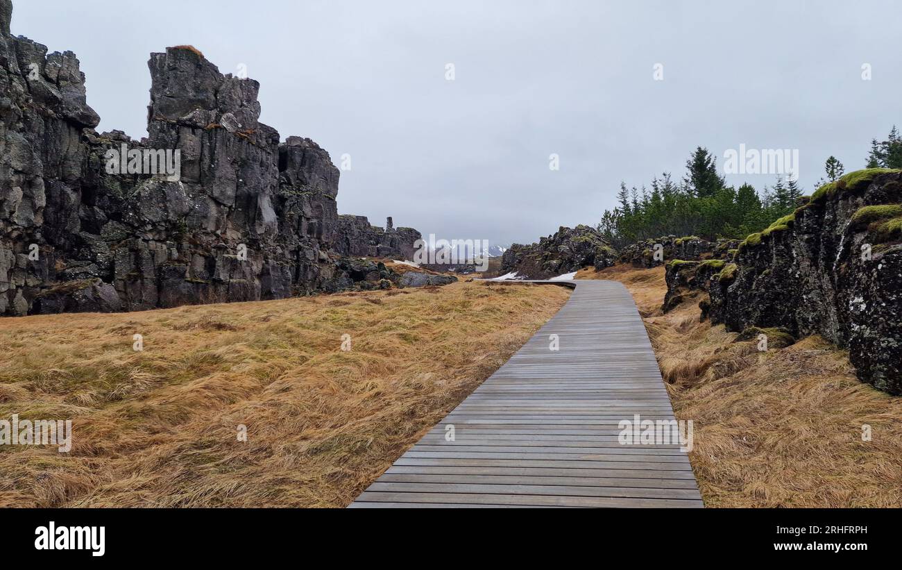 Rocky mountain range in arctic scenery, thingvellir national park with ...