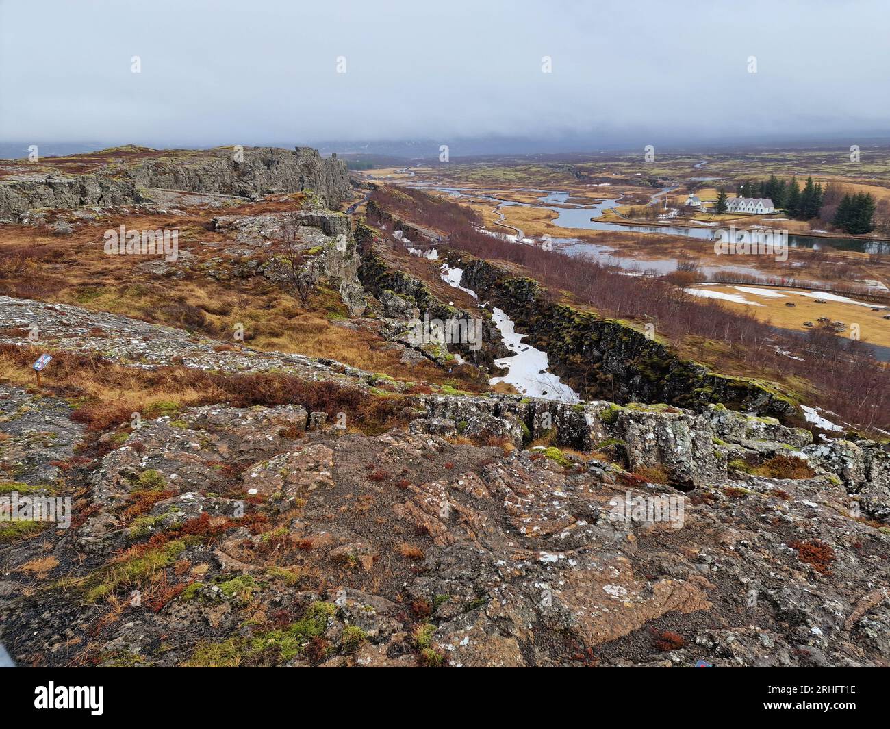 Natural hills with rock formations creating mountain wall in icelandic ...
