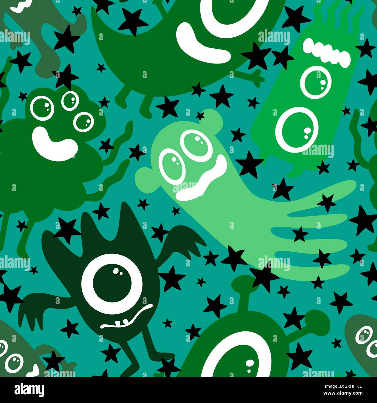 Halloween cartoon monsters seamless aliens pattern for wrapping paper ...