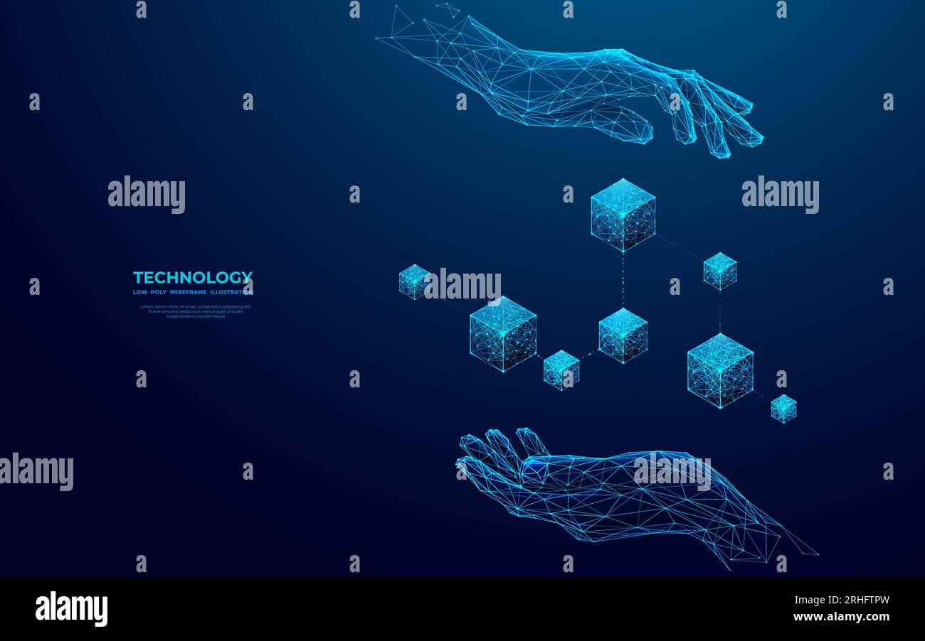 Hands holding blockchain n futuristic low poly wireframe style Stock Vector Image & Art - Alamy