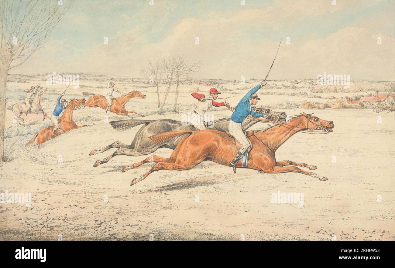 Steeplechasing: Five Riders Galloping Right by Henry Thomas Alken Stock ...