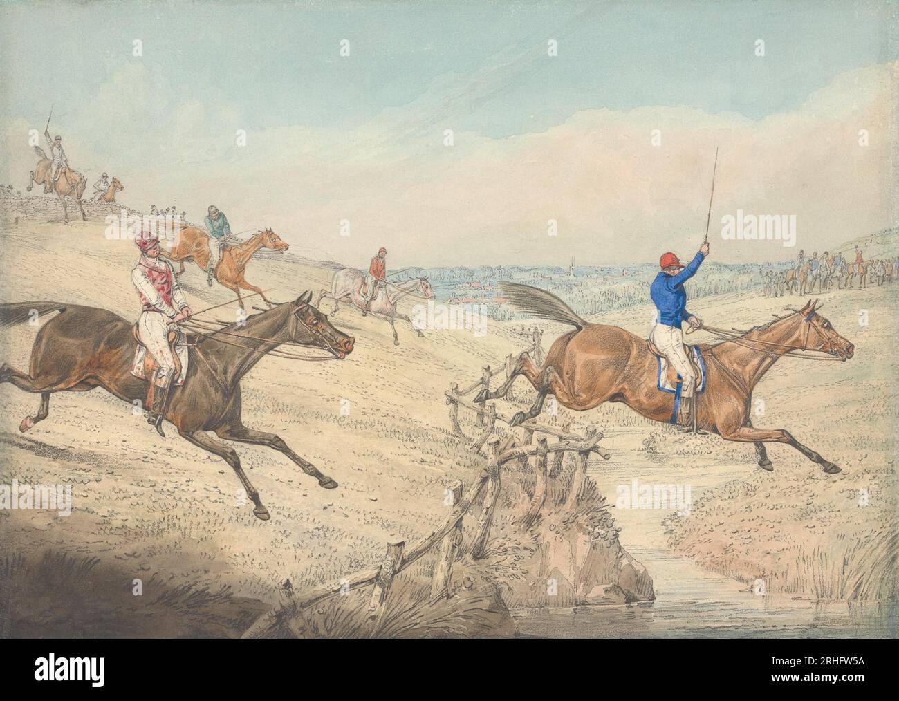 Steeplechasing: The Field taking a Low Rail and a Brook by Henry Thomas ...