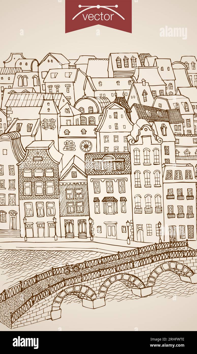 Vintage river painting Stock Vector Images - Alamy