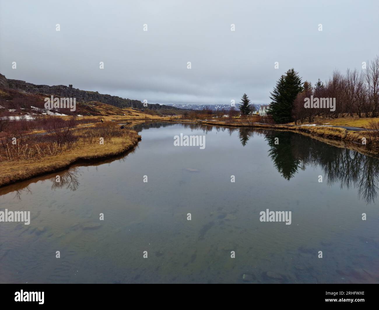 River flow in icelandic national park with arctic nature forming ...