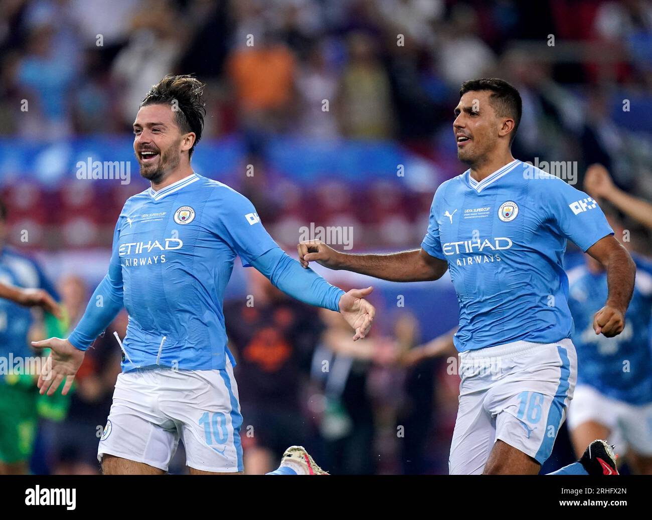 Manchester City's Jack Grealish and Rodri celebrate winning the UEFA ...