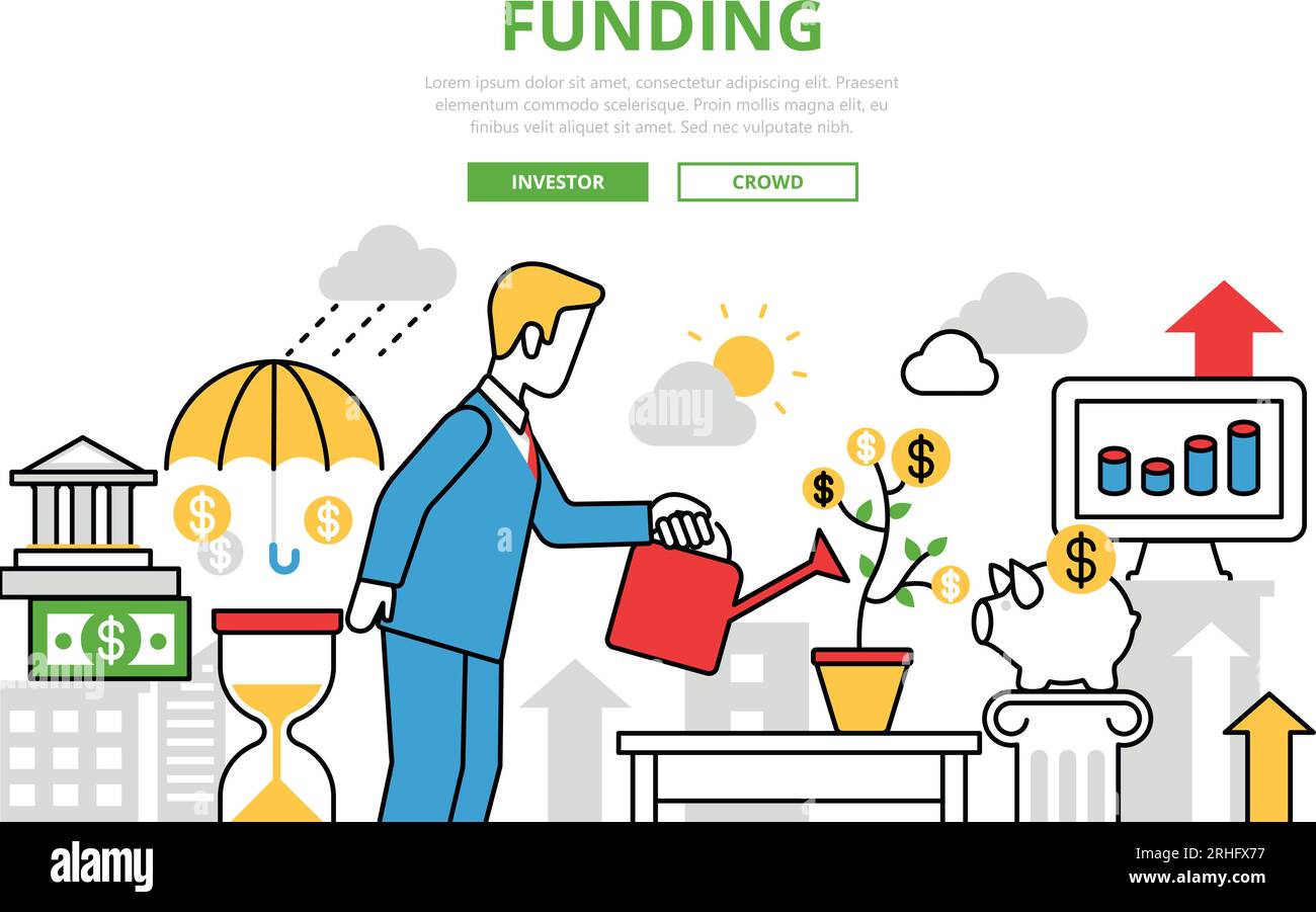 Investment Funding concept flat line art vector icons. Modern website ...