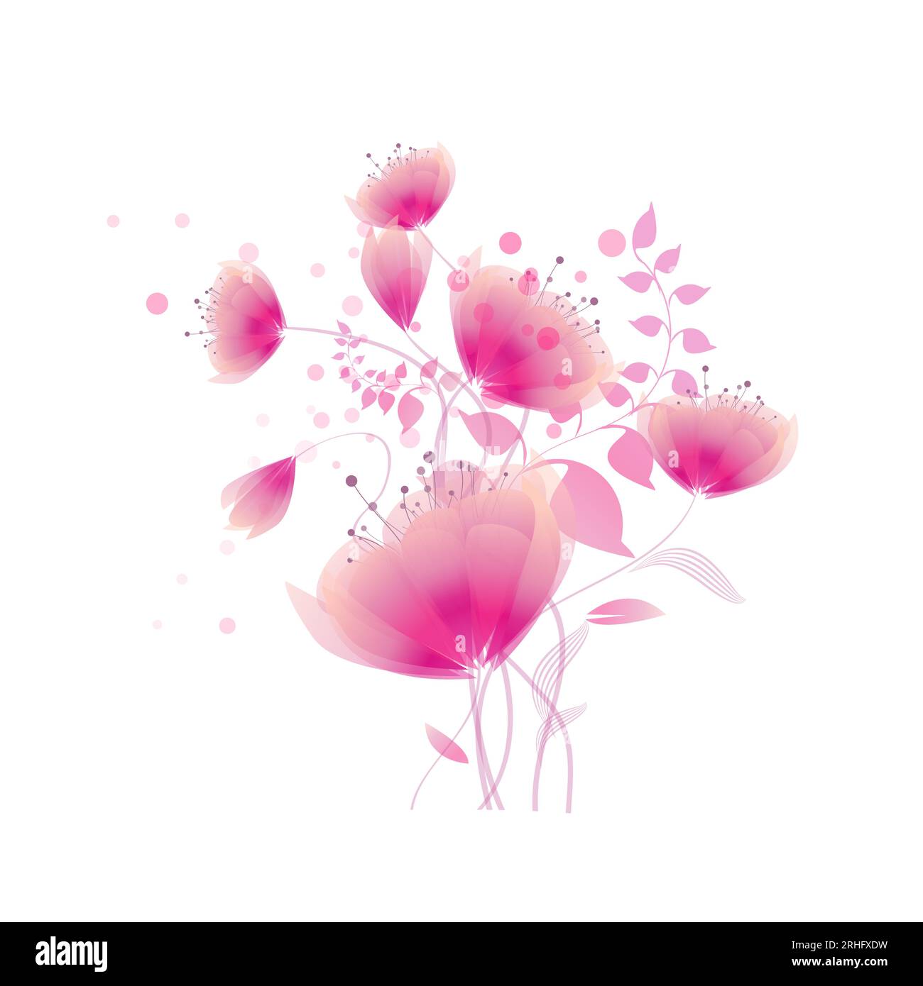 Pink magic flowers on a white background. Vector illustration Stock ...