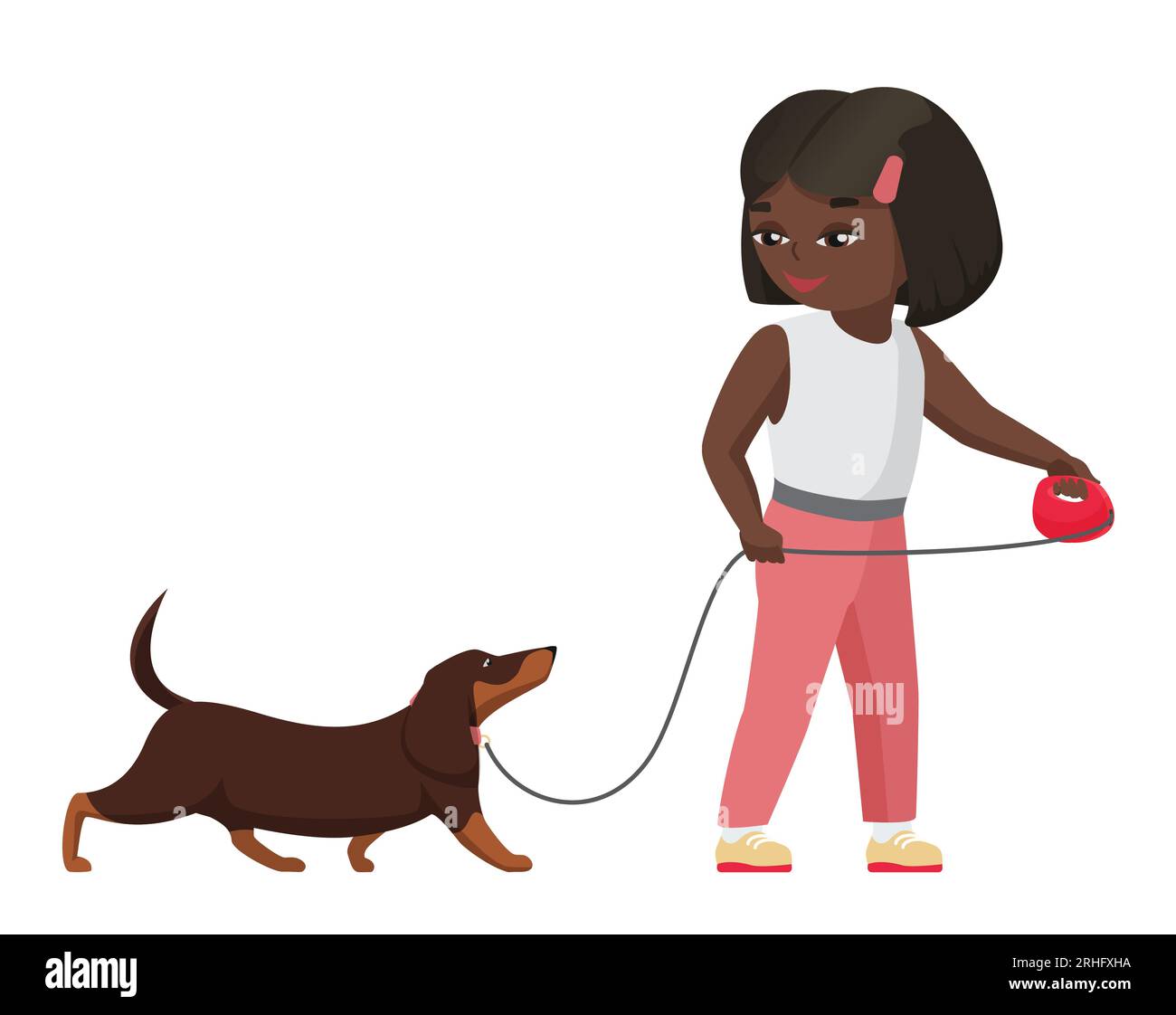 Girl walking with dog. Outdoor pet puppy walking, family best friend ...