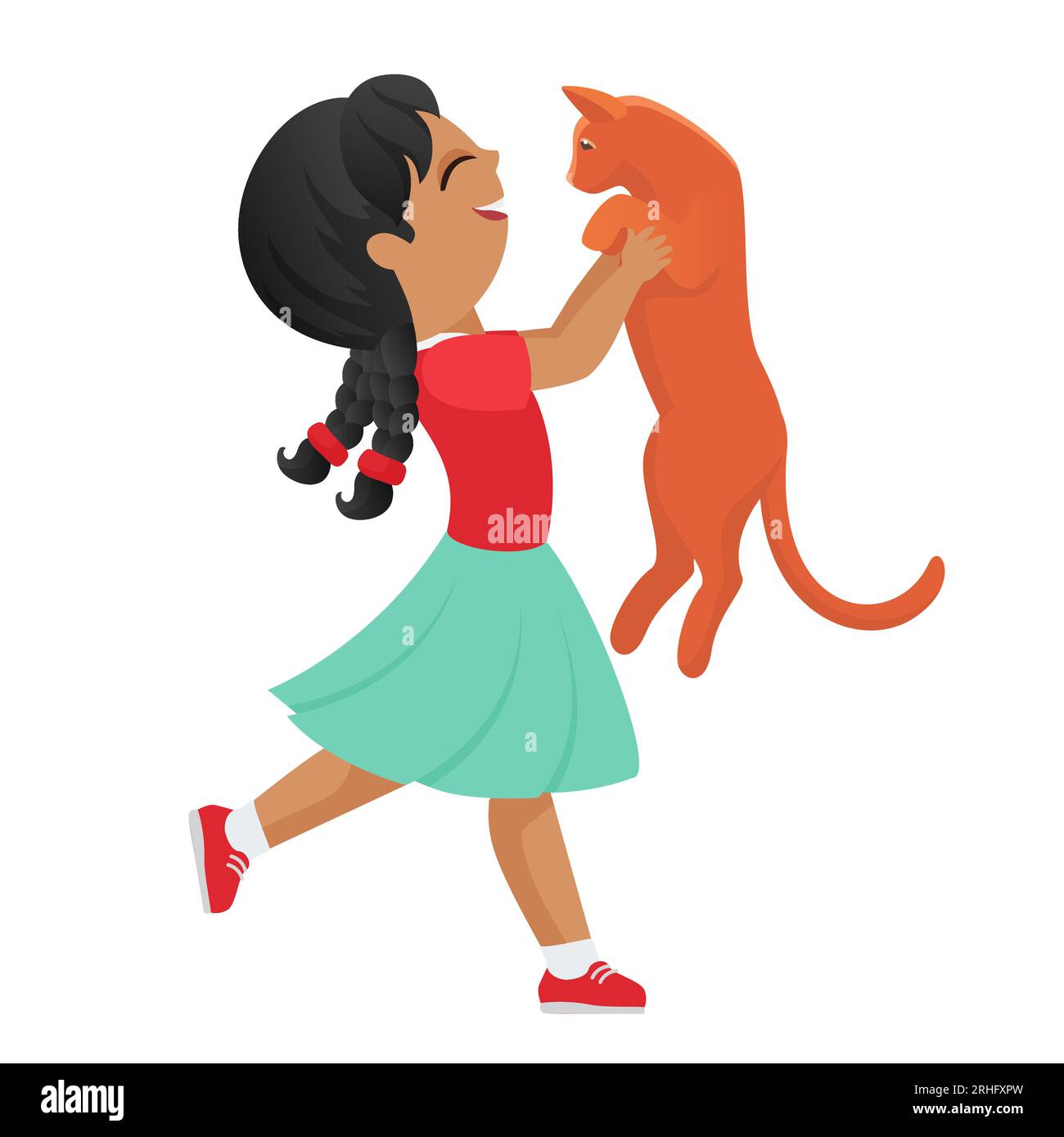 Little girl cuddling her cat. Lovely home pet, familial best friend ...