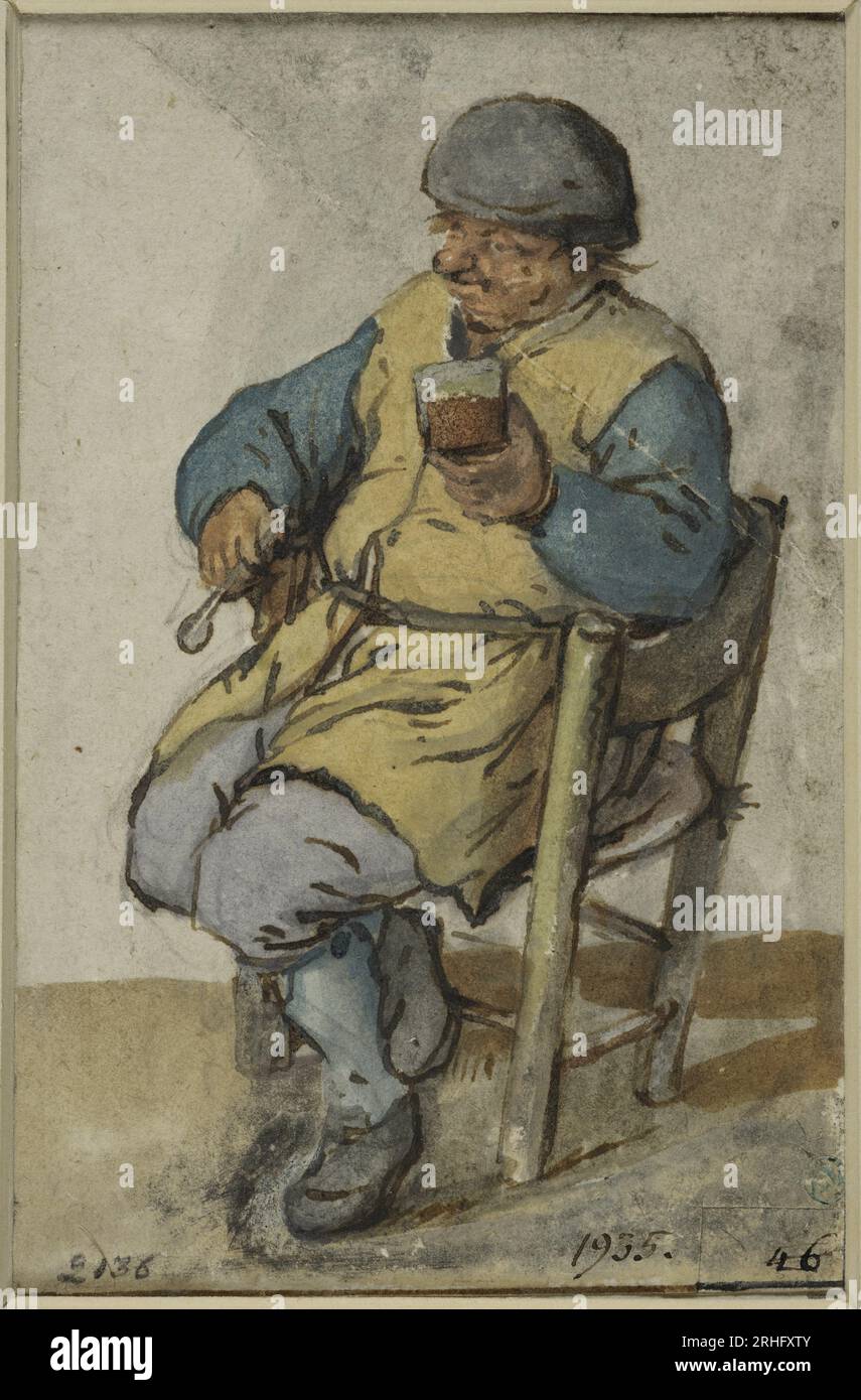 Seated Peasant, Holding a Glass of Beer 1640-talet by Adriaen van ...