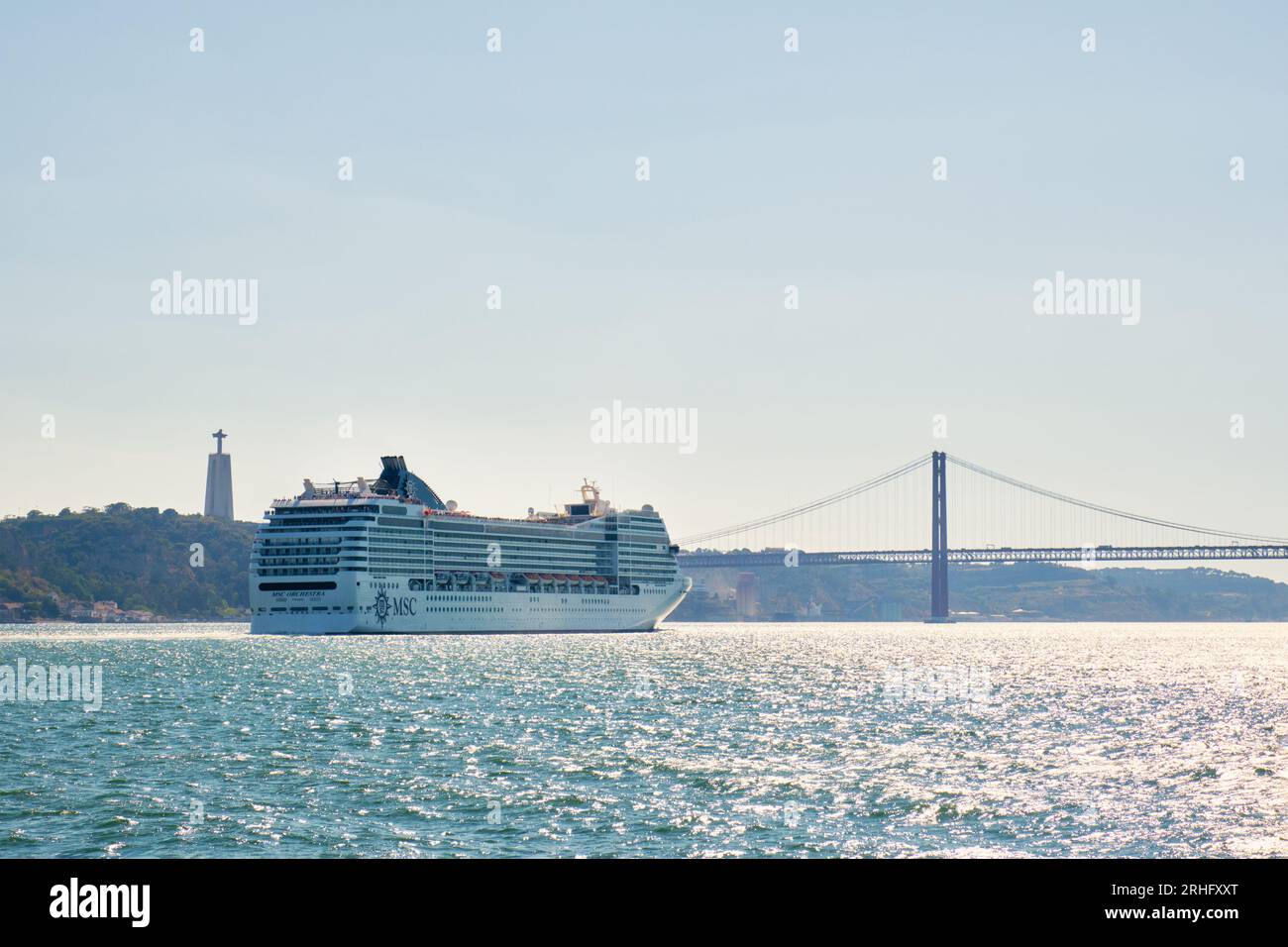 MSC Orchestra cruise ship of Musica class leaving Lisbon in Tagus river ...