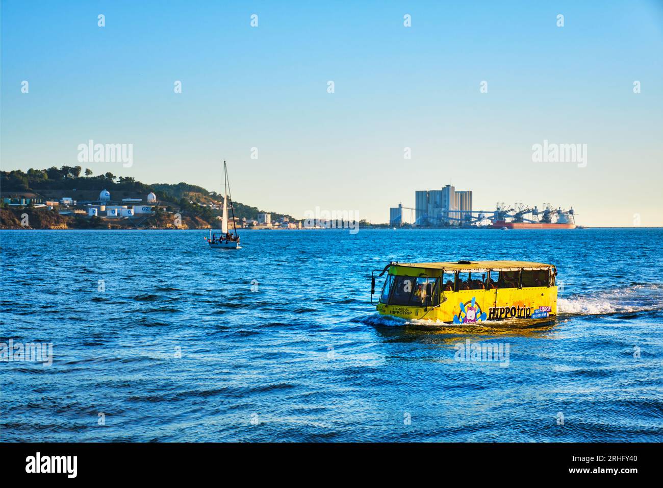 HIPPOtrip amphibious sightseeing tourist bus in Tagus river Stock Photo ...
