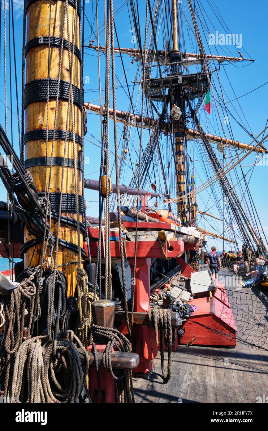 Deck with masts and ropes of Gotheborg of Sweden - sailing replica of ...