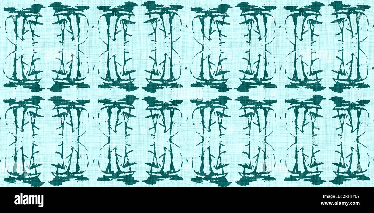 Teal green white vibrant watercolor batik azulejos tile border banner ...