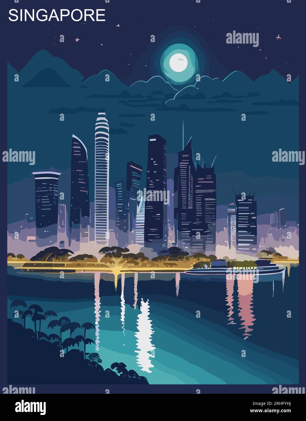 Singapore night poster design concept Stock Vector Image & Art - Alamy