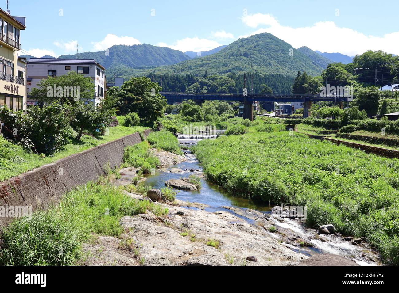 Yamagata City, Yamagata Prefecture, Japan, August 13, 2023. The creek ...