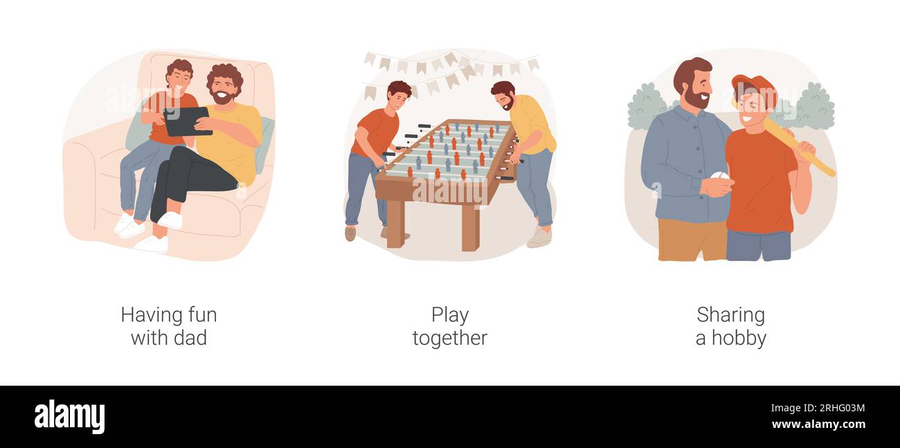 Dad-son relationship isolated cartoon vector illustration set. Have fun ...