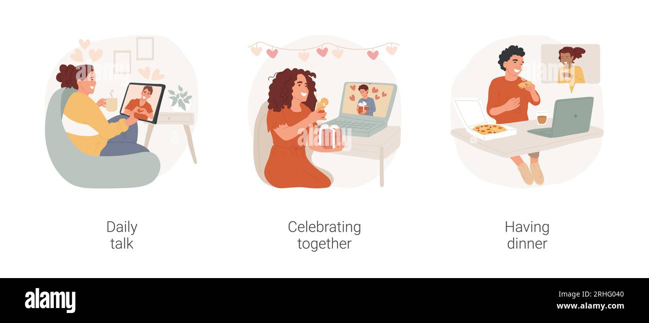 Dating online isolated cartoon vector illustration set. Young couple ...