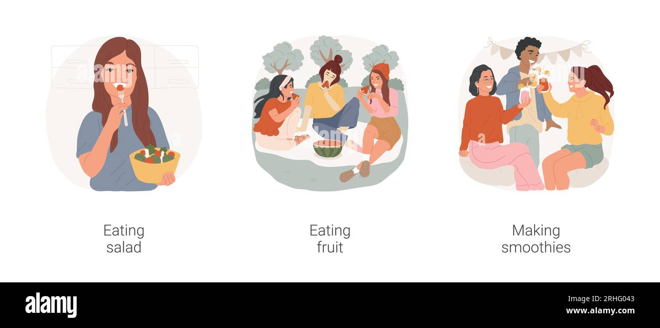 Healthy food choice isolated cartoon vector illustration set. Teenage ...