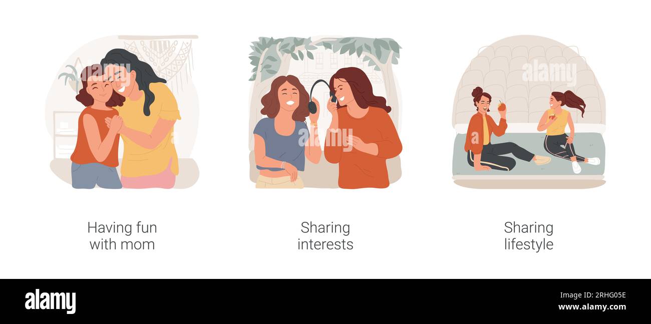 Mom-daughter relationship isolated cartoon vector illustration set ...