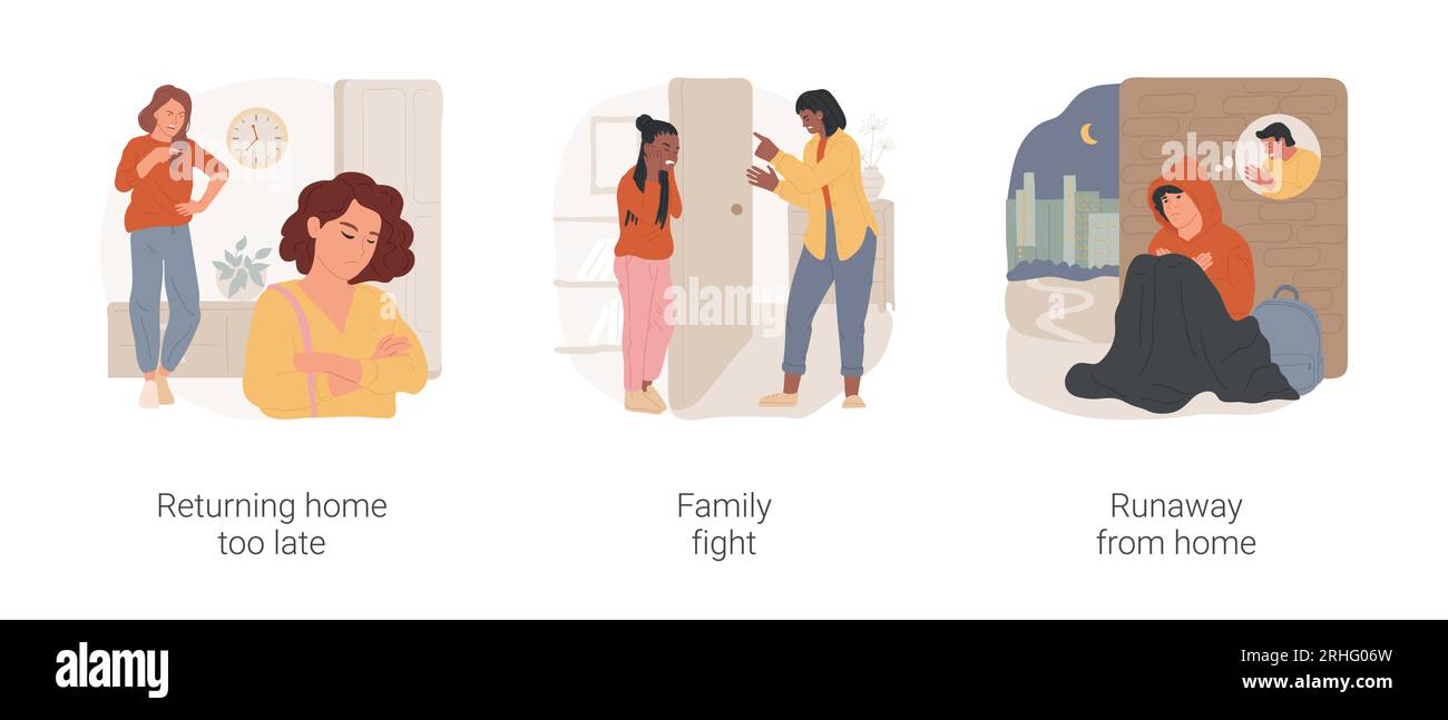 Conflicts with parents isolated cartoon vector illustration set ...