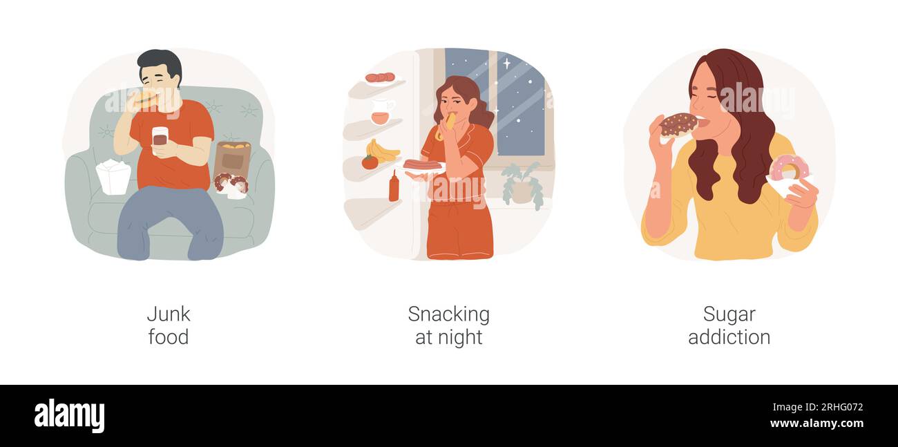Bad food habits isolated cartoon vector illustration set. Teenage ...