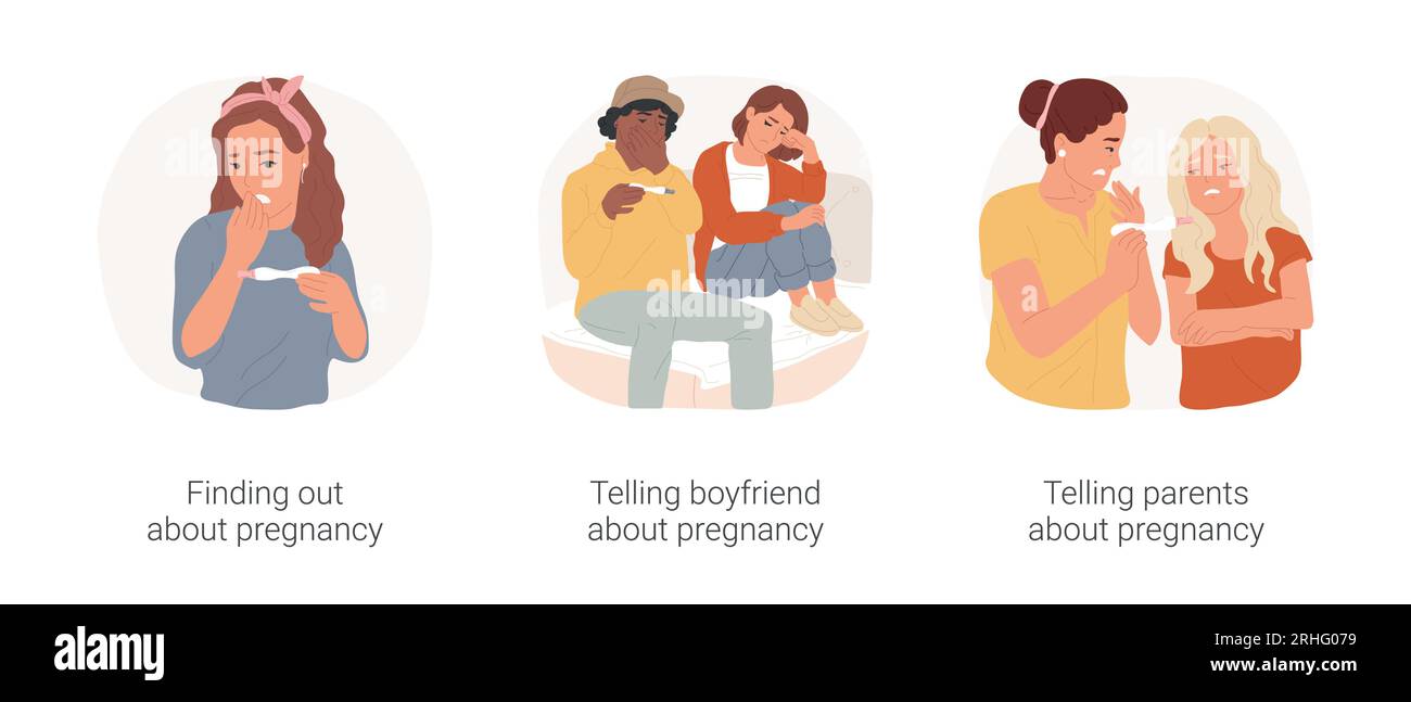 Teenage pregnancy isolated cartoon vector illustration set. Shocked ...