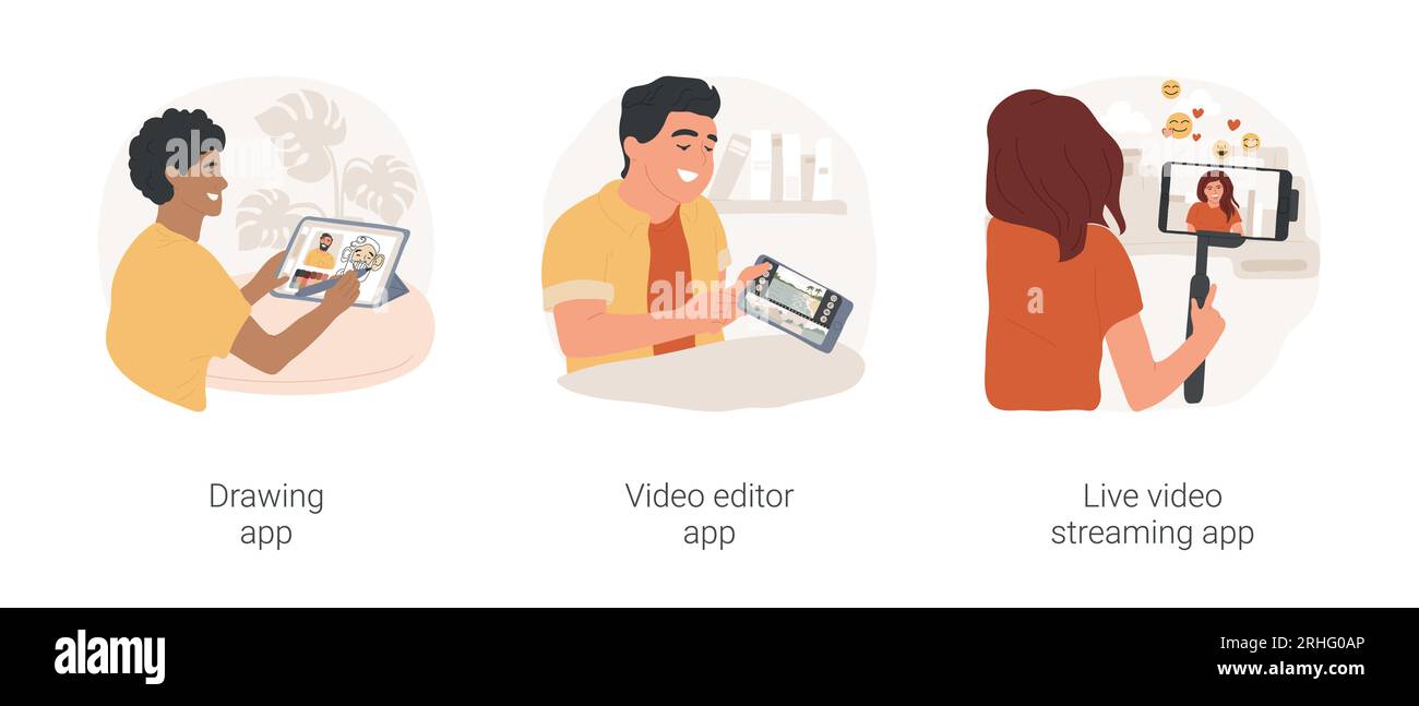 Apps for creativity isolated cartoon vector illustration set. Teen ...