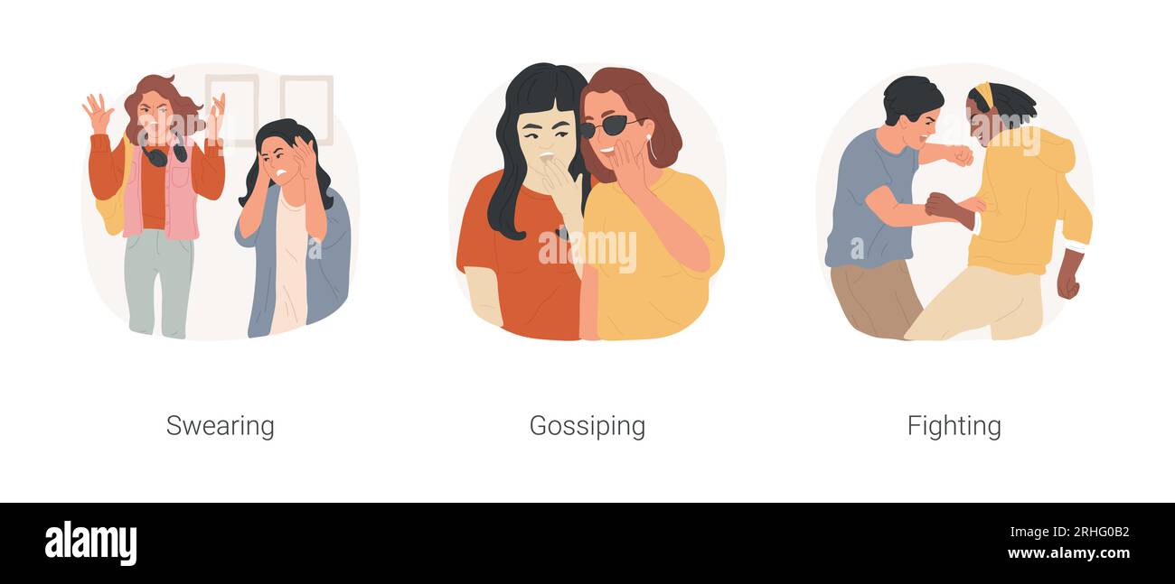 Teen bad manners isolated cartoon vector illustration set. Teen ...