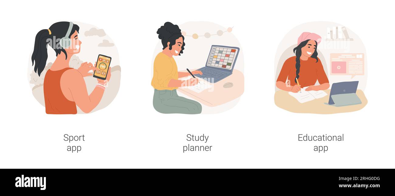 Useful applications isolated cartoon vector illustration set. Teenager ...